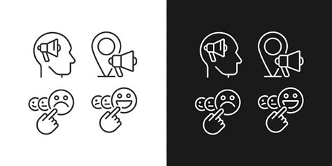 승진 및 피드백 픽셀 어두운 밝은 모드를위한 완벽한 선형 아이콘 설정 개체 그룹에 대한 스톡 벡터 아트 및 기타 이미지 개체