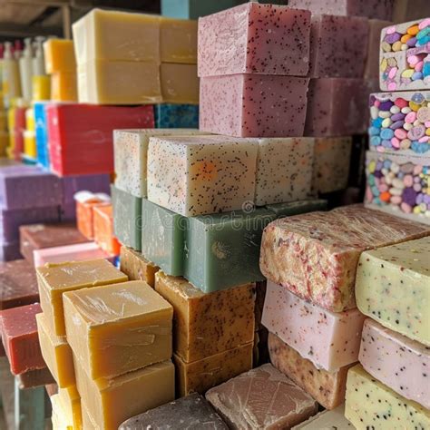 Natural Handmade Soap Bars On Layed Next To Eachother Varieties Of Spa Organic Soap Stock