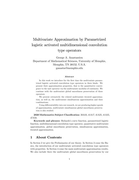 Pdf Multivariate Approximation By Parametrized Logistic Activated