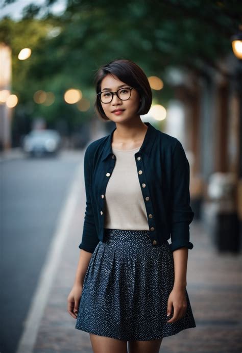 Asian Woman In Skirt And Glasses Stable Diffusion Online