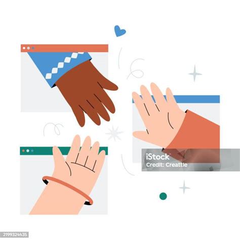 온라인 협업 원격 네트워킹 및 디지털 계약을 상징하는 평면 벡터 일러스트 레이 션의 가상 핸드 셰이크 흰색 배경에 고립 된 계약서에 대한 스톡 벡터 아트 및 기타 이미지