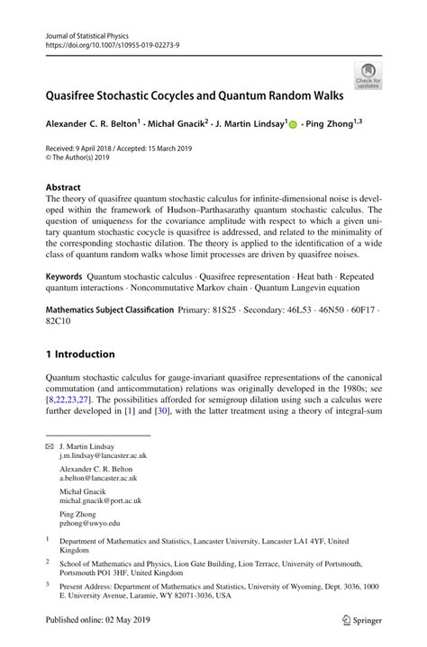 Pdf Quasifree Stochastic Cocycles And Quantum Random Walks