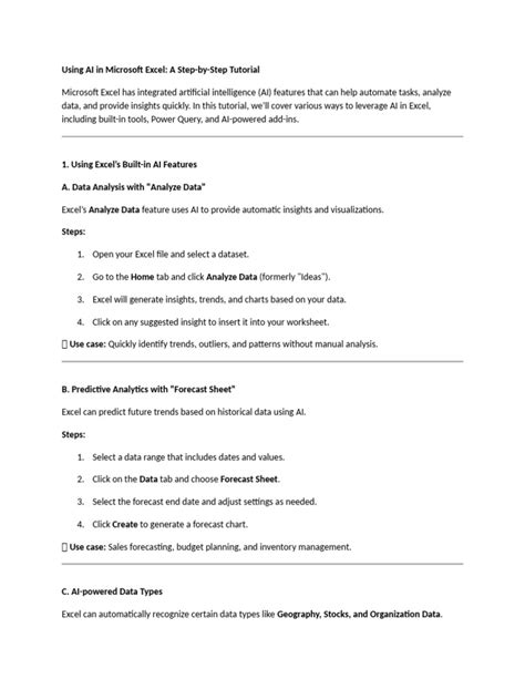 Using Ai In Microsoft Excel Pdf Microsoft Excel Visual Basic For