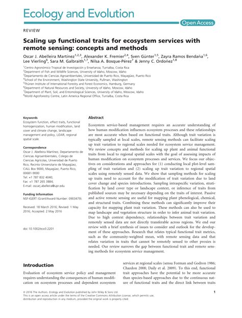 PDF Scaling Up Functional Traits For Ecosystem Services With Remote Sensing Concepts And Methods