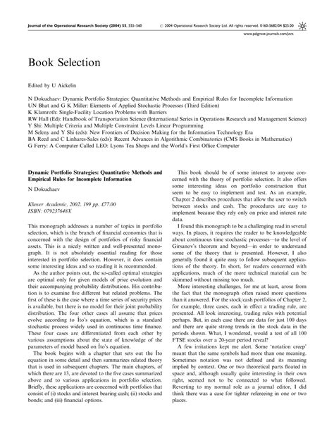Pdf Elements Of Applied Stochastic Processes Book Selection