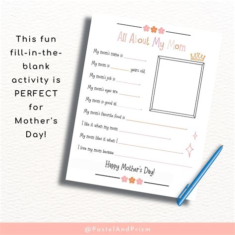 All About My Mom Printable Mothers Day Questionnaire Pdf Etsy