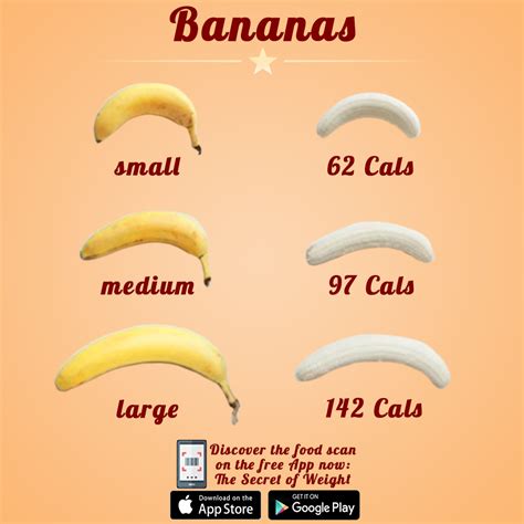 Bananas Sizes Calories By The Secret Of Weight Banana Calories Food Calorie Chart Food