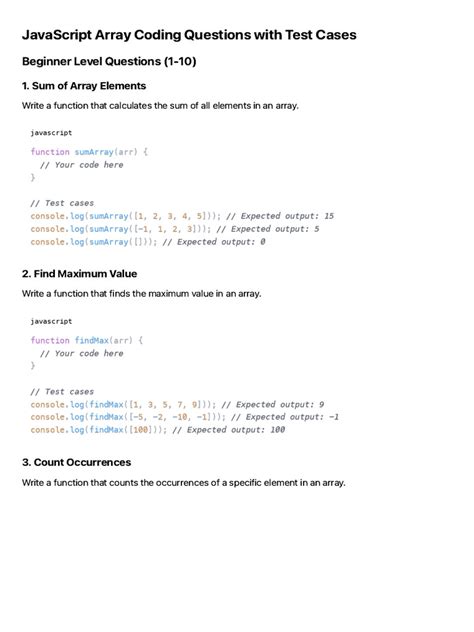 Javascript Array Coding Questions With Test Cases Pdf Java Script
