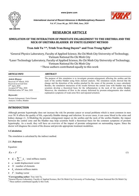 Pdf Simulation Of The Interaction Of Prostate Enlargement To The Urethra And The Neck Of