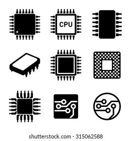 Vector Black Cpu Microprocessor Chips Icons Stock Vector Royalty Free Shutterstock