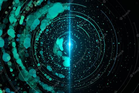 Premium Photo Abstract Art Technological Dark Backdrop With Blue Glowing Dots And Circles