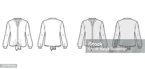 곡선 만다린 스탠드 칼라 긴 소매 넥타이 옷자임 셔츠 기술 패션 일러스트 0명에 대한 스톡 벡터 아트 및 기타 이미지 0명