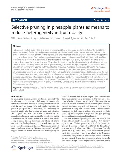 Pdf Selective Pruning In Pineapple Plants As Means To Reduce