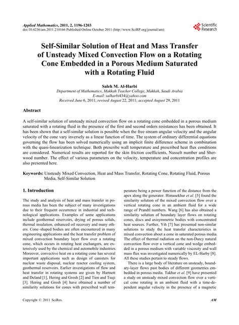 Pdf Self Similar Solution Of Heat And Mass Transfer Of Unsteady Mixed