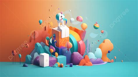 다채롭고 화려한 요소와 애니메이션의 기하학적 디자인이 있는 3d 장면 3d 만화 렌더링 Stumbleupon 광택 Ui Ux 웹 모바일 앱 소셜 미디어 디자인 고화질