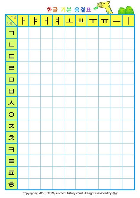 어린이 한글음절표 프린트하기 단어 찾기 파닉스 활동 단어 쓰기