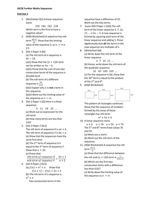Igcse Further Maths Sequences Teaching Resources
