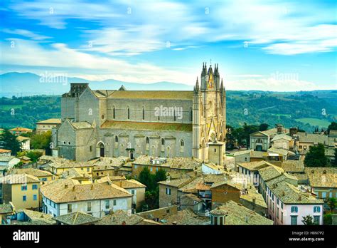 Orvieto Medieval Duomo Cathedral Church Landmark And Old Village Aerial
