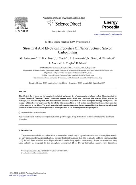 Pdf Structural And Electrical Properties Of Nanostructured Silicon Carbon Films