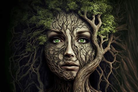 Premium Photo Digital Painting Of Tree Woman Abstract Background