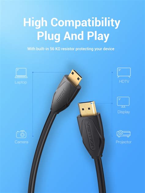 Vention Mini Hdmi To Hdmi 2 0 Cable Male To Male 1080p Hd 4k 3d Hdmi Cable Adapter Shopee