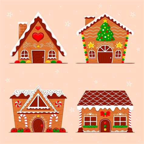 Коллекция рисованной пряничных домиков Бесплатно векторы