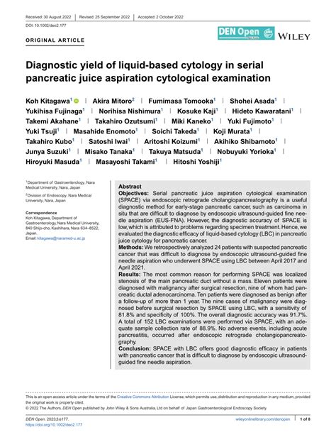 Pdf Diagnostic Yield Of Liquid‐based Cytology In Serial Pancreatic Juice Aspiration