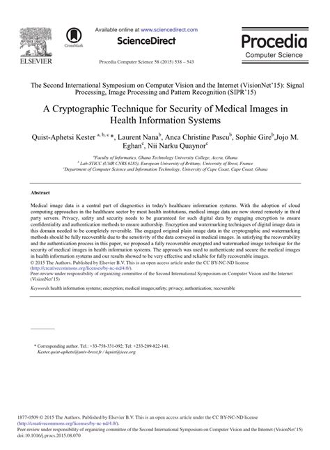Pdf A Cryptographic Technique For Security Of Medical Images In
