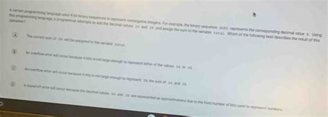 solved a certain programming language uses 4 bit binary sequences to represent nonnegative