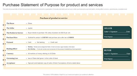 Purchase Statement Of Purpose For Product And Services Summary Pdf