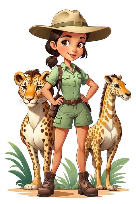 Premium Photo Safari Girl Cartoon Character On White Background
