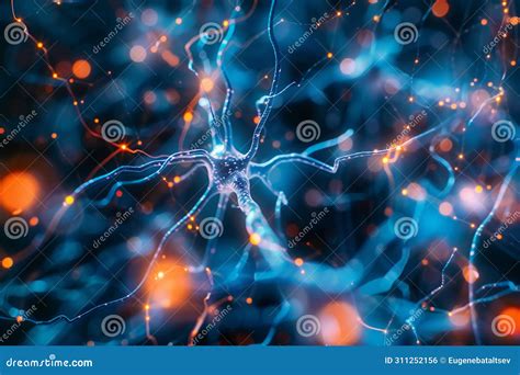 Neuron Network Transmitting Impulses Neural Connections And Electrical Activity Stock