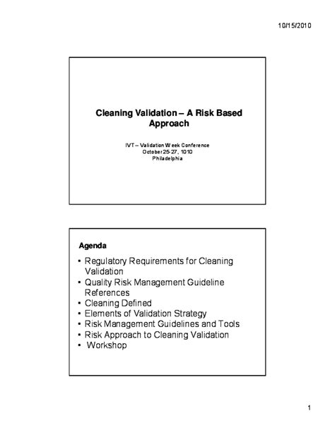Pdf Cleaning Validation A Risk Based Approach