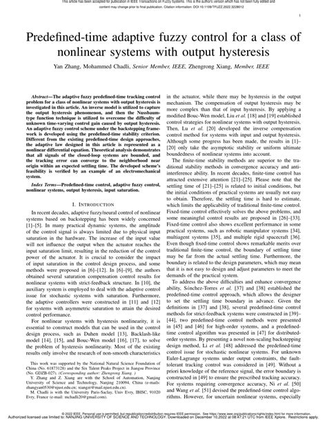 pdf predefined time adaptive fuzzy control for a class of nonlinear