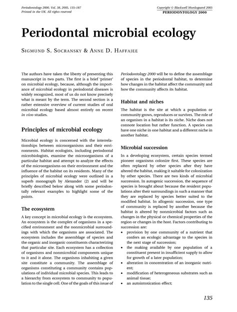 Socransky 2005 Ecology Periodontal Microbial Ecology Si G M U N D S So C R A N S K Y And An N E