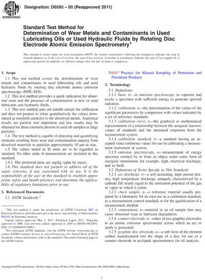 ASTM D6595 00 2005 Standard Test Method For Determination Of Wear Metals And Contaminants In