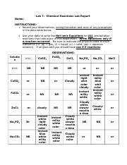 Lab 7 Chemical Reactions Docx Lab 7 Chemical Reactions Lab Report Name INSTRUCTIONS 1