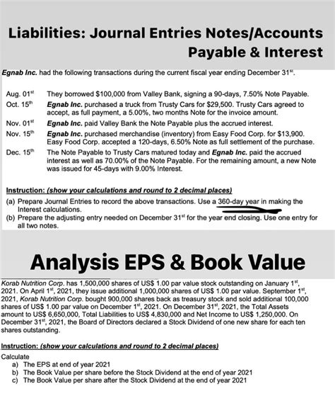 Solved Liabilities Journal Entries Notes Accounts Payable
