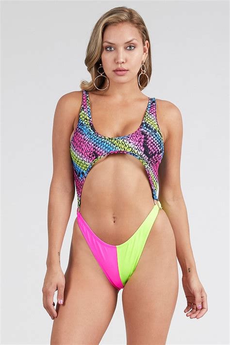 Neon Cut Out One Piece Bikini Haute Glam Boutique