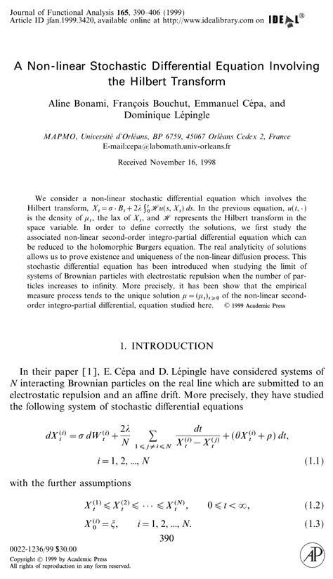 Pdf A Non Linear Stochastic Differential Equation Involving The Hilbert Transform