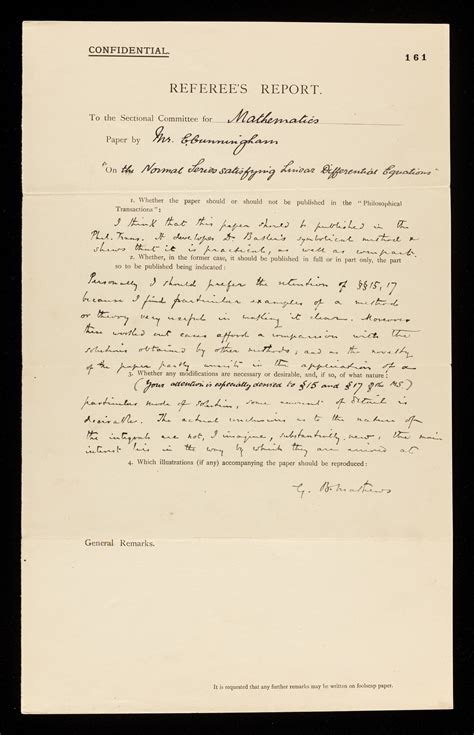 referee s report by george ballard mathews on a paper on the normal