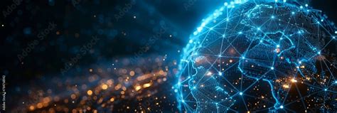 Illustration Stock Blue Hologram Globe With World Map With Glowing Data Streams Ai Global