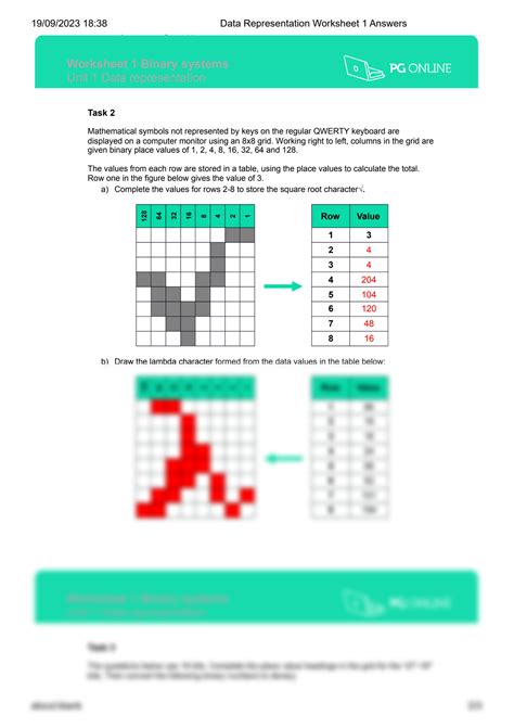 Solution Data Representation Worksheet 1 Answers Computer Science