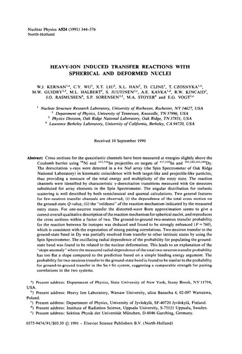 Pdf Heavy Ion Induced Transfer Reactions With Spherical And Deformed Nuclei