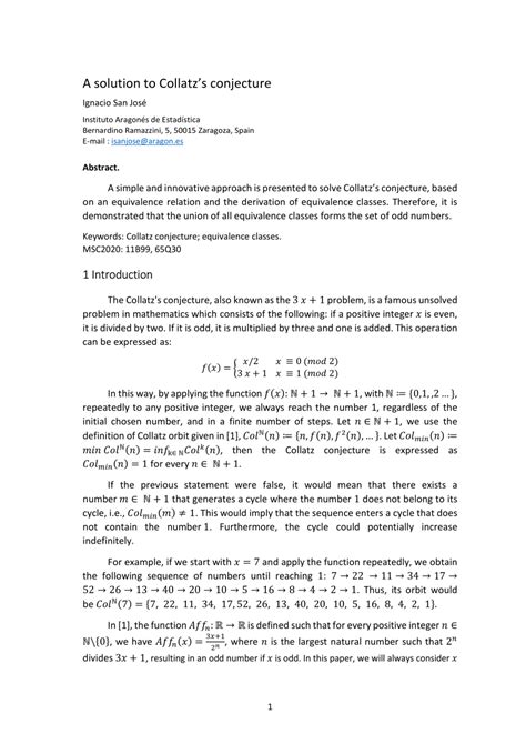 Pdf A Solution To Collatzs Conjecture