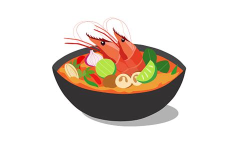 ต้มยํากุงซุปรสเผ็ดอาหารไทยภาพประกอบเวกเตอร์อาหารที่มีชื่อเสียง แนวคิดอาหารไทย ภาพประกอบสต็อก