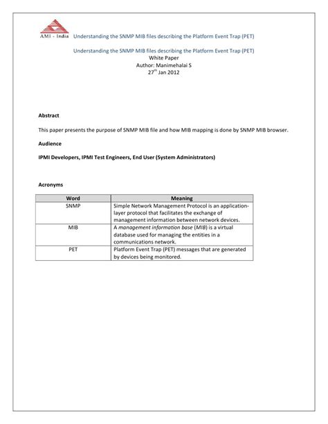 Pdf Understanding The Snmp Mib Files Describing The Platform Event