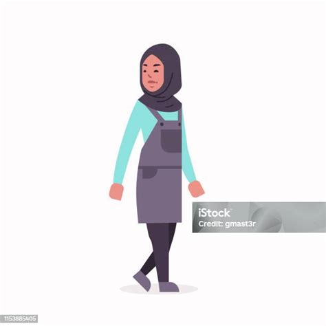 아랍 여자 히 잡 아라비아 소녀 입고 머리 스카프 전통 옷 서 포즈 아라비아 여성 만화 캐릭터 전체 길이 플랫 개념에 대한 스톡 벡터 아트 및 기타 이미지 Istock