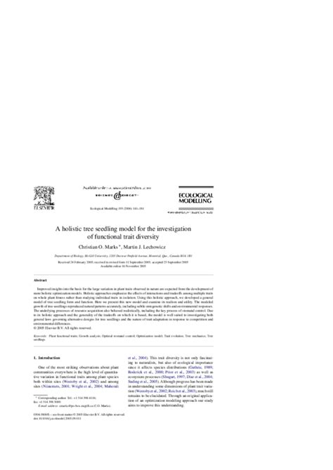Pdf A Holistic Tree Seedling Model For The Investigation Of