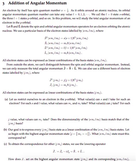 Solved Addition Of Angular Momentum An Electron By Itself Chegg